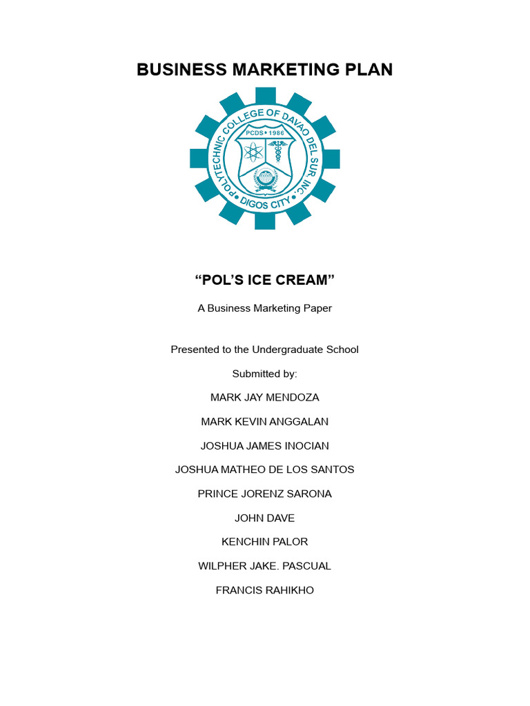 Business Marketing Plan BSHM-1b Pol's Ice Cream | PDF | Swot Analysis ...