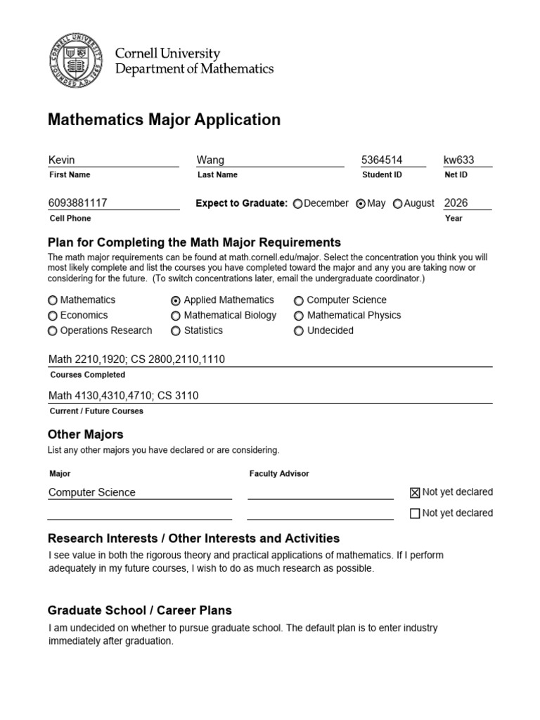 KW 633 Math Major Application | Download Free PDF | Mathematics ...