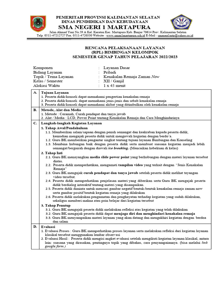 RPL Bimbingan Kelompok | PDF | Kesehatan Holistik