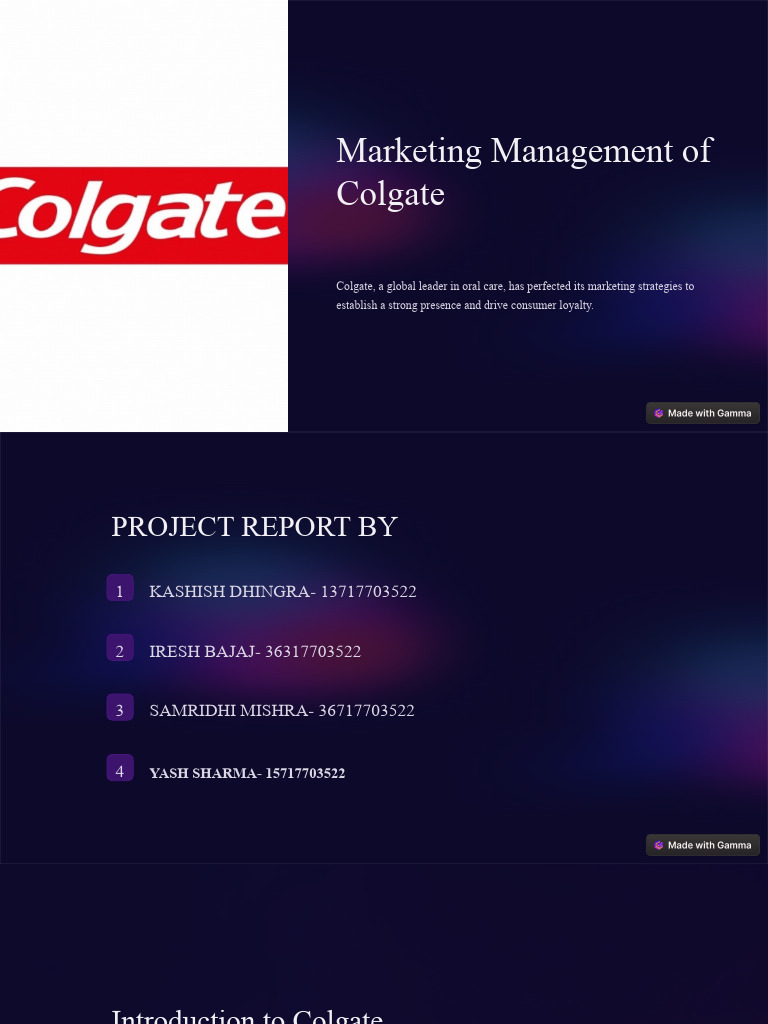 Marketing Management of Colgate | PDF | Market Segmentation | Oral Hygiene