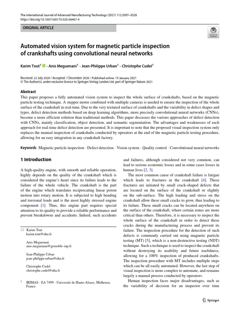 Automated Vision System For Magnetic Particle Inspection Of Crankshafts Using Convolutional