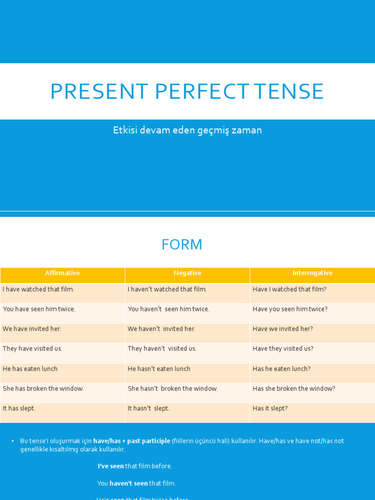 Present Perfect Tense: Etkisi Devam Eden Geçmiş Zaman | PDF | Spacetime ...