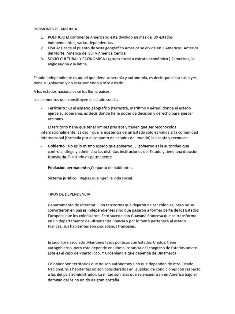 División Política y Geográfica de América | PDF | Américas | Estado ...