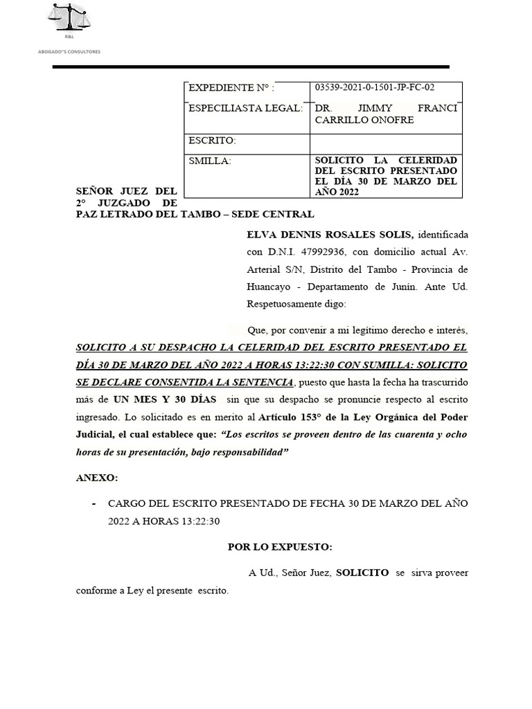 Celeridad de Escrito | PDF | Judicaturas | Ley Pública