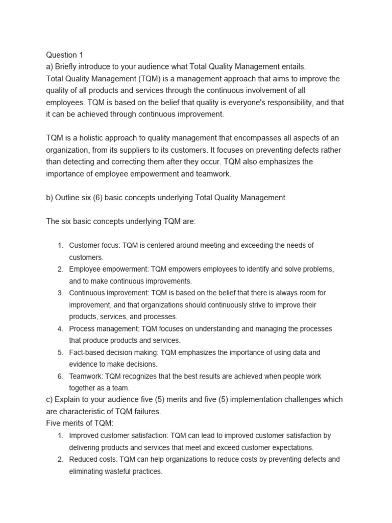 Total Quality Management Past Questions and Answers | Download Free PDF ...