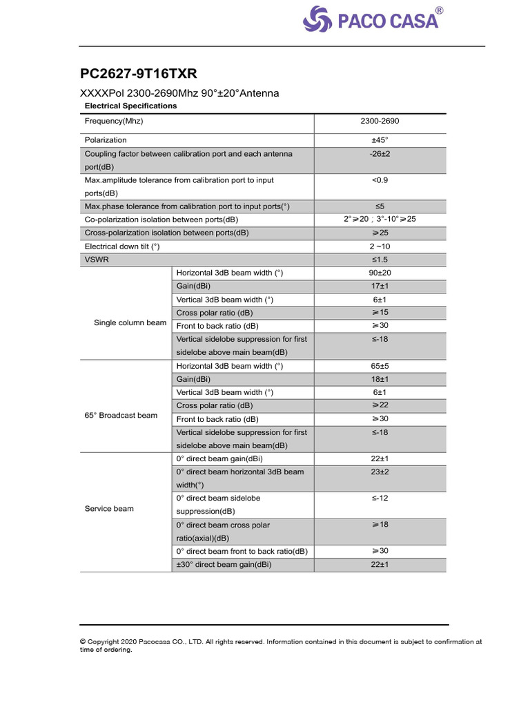 PC2627-9T16TXR (V3) 2600 8T8R | PDF | Antenna (Radio) | Broadcast ...