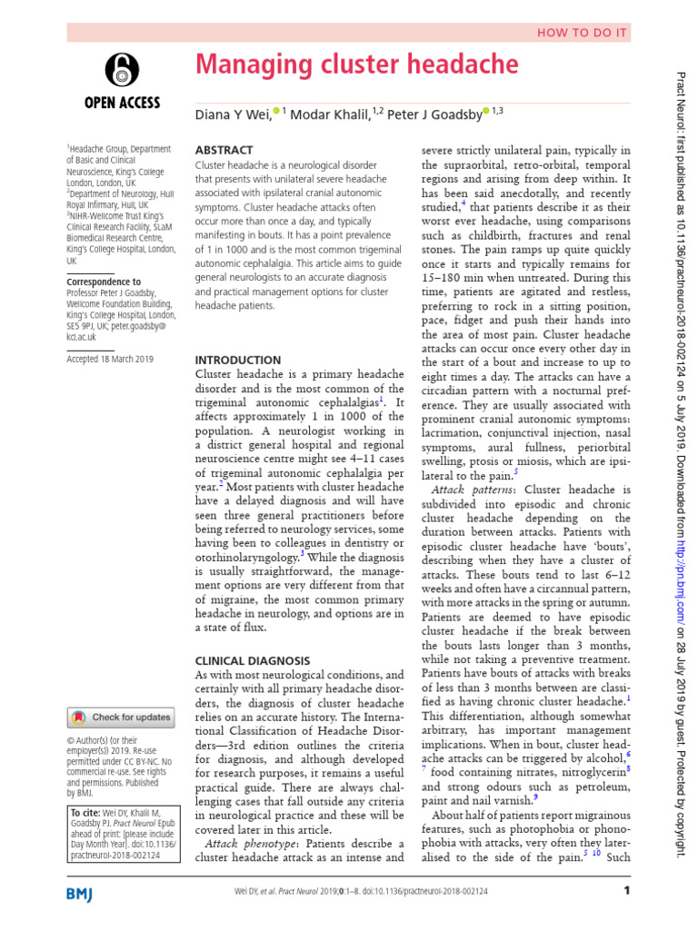Managing Cluster Headache | PDF | Headache | Medicine Managing Cluster Headache | PDF | Headache | Medicine