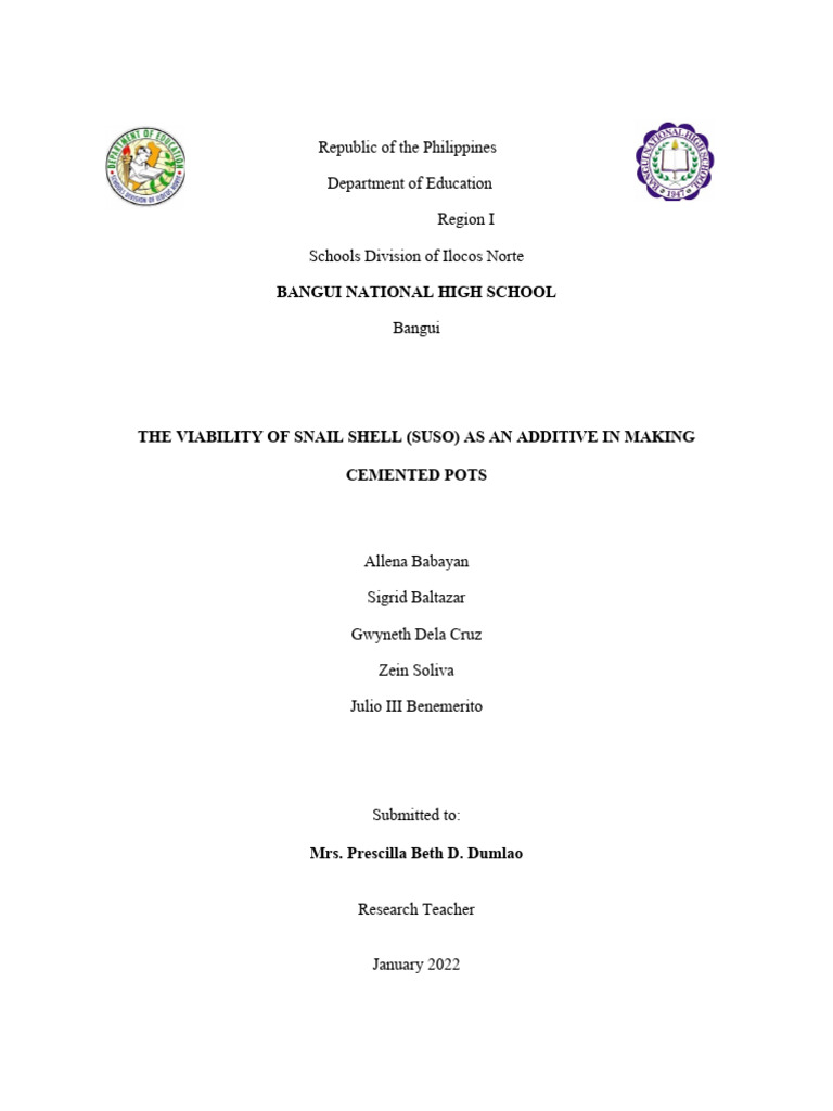 The Viability of Snail Shell Suso As An Additive in Making Cemented ...