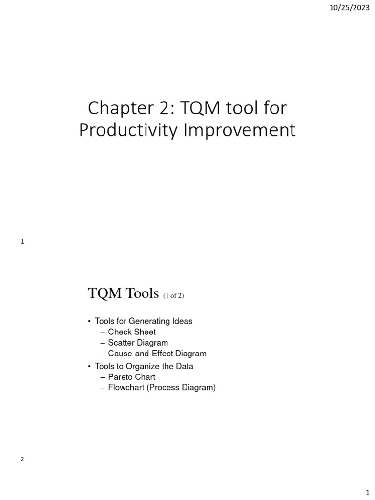 Chapter 2 - TQM Tools For Productivity Improvement | PDF | Standard Deviation | Statistics