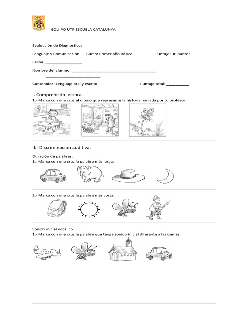 Evaluación Diagnóstica Lenguaje Y Comunicación 1º Básico Pdf