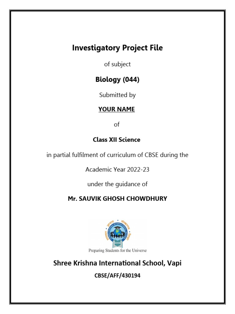 Class XII Biology Project | PDF