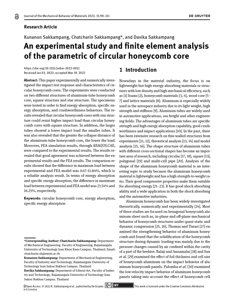 Circular Honeycomb Core Study | PDF | Finite Element Method | Sheet Metal