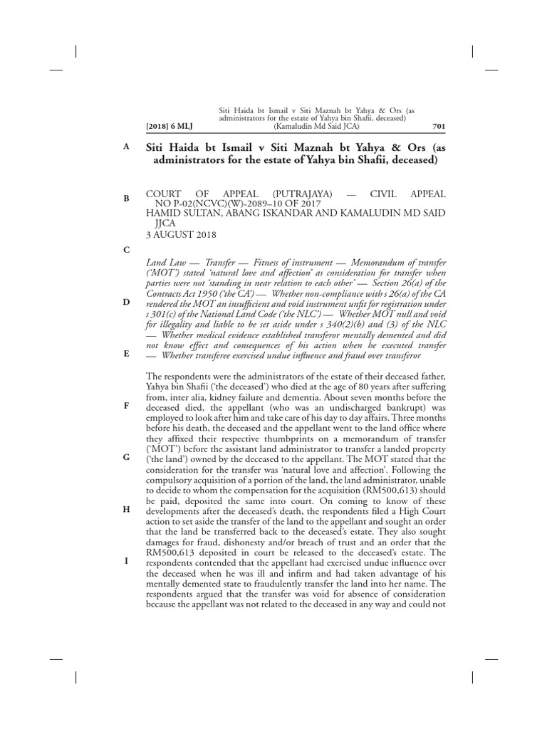 Siti Haida BT Ismail V Siti Maznah BT Yahya & Ors (As Administrators For The Estate of Yahya Bin ...