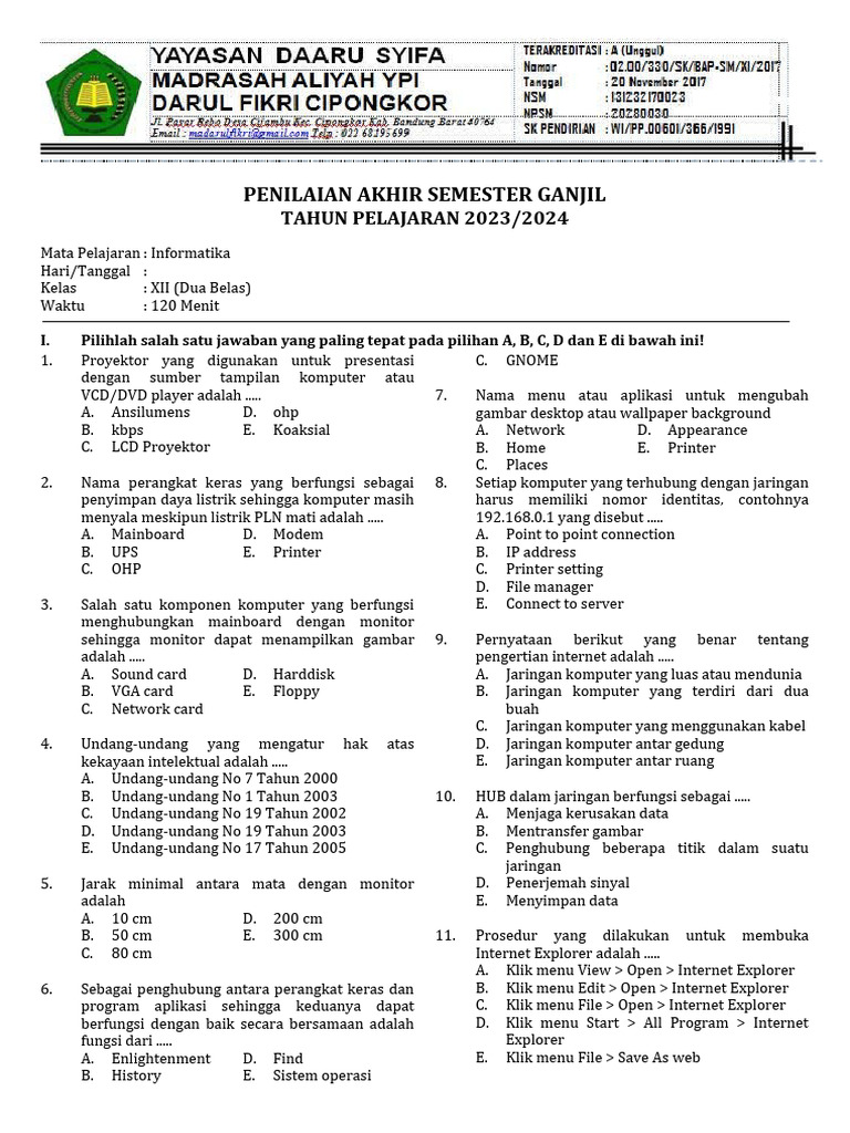 Soal PAS Informatika XII | PDF | Komputer | Teknologi & Rekayasa