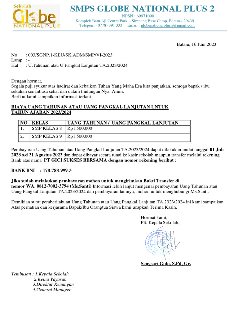 Surat Pemberitahuan SMP OK-1 | PDF