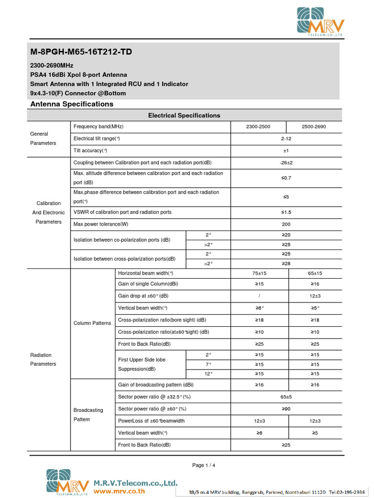 M-8PGH-M65-16T212-TD (MRV 2600M) | PDF | Antenna (Radio) | Radiation