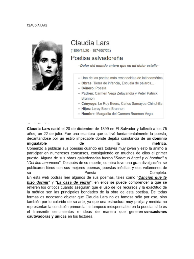 CLAUDIA LARS BIOGRAFIA Y VIDA | PDF