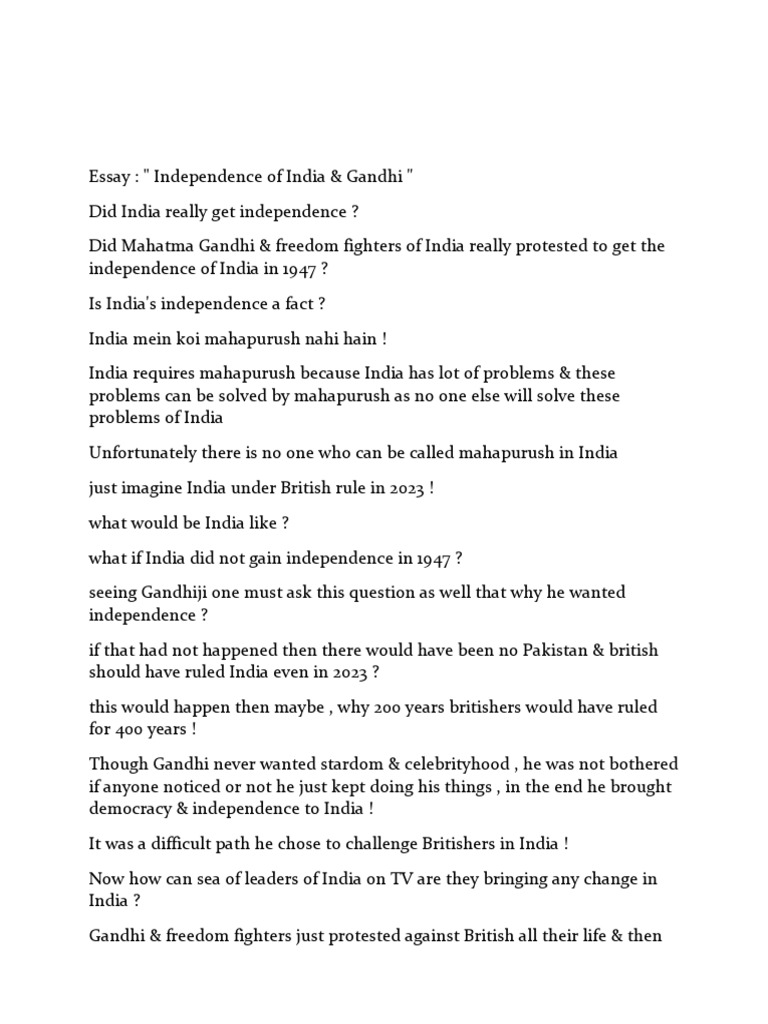 Essay On Gandhiji and Gita | PDF | Mahatma Gandhi | Indian Independence ...