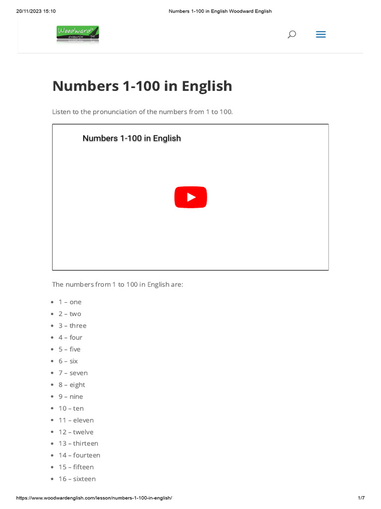 Numbers 1-100 in English Woodward English | PDF | English Language ...