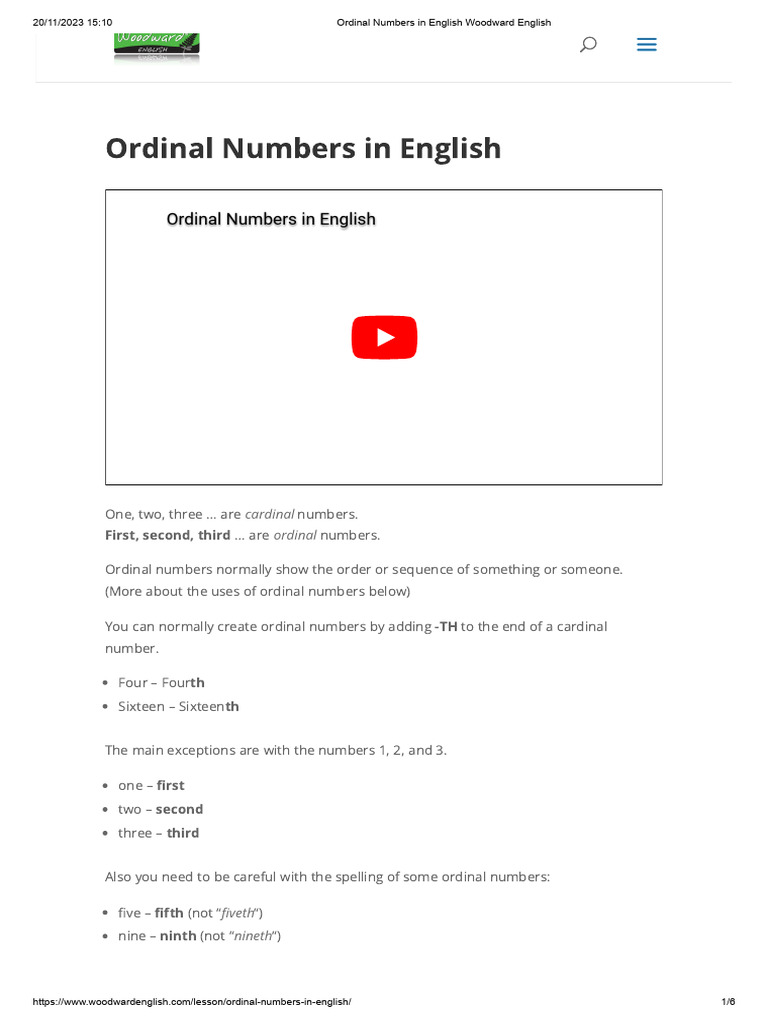 Ordinal Numbers in English Woodward English | PDF