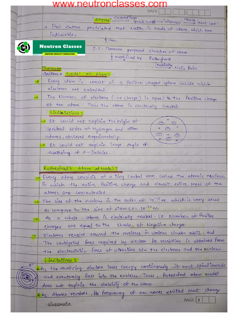 Atoms Class 12 | PDF