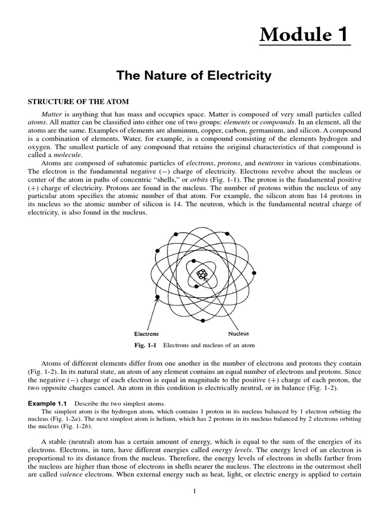 Module 1 - Nature of Electricity | PDF | Atoms | Atomic Nucleus