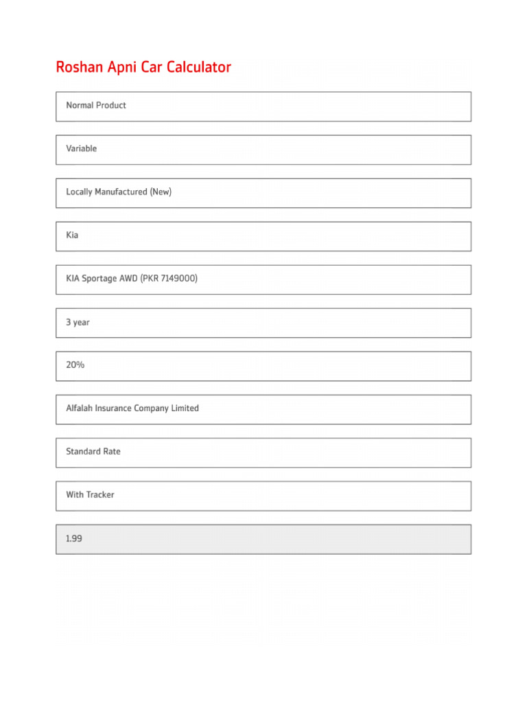 Roshan Apni Car Calculator | PDF
