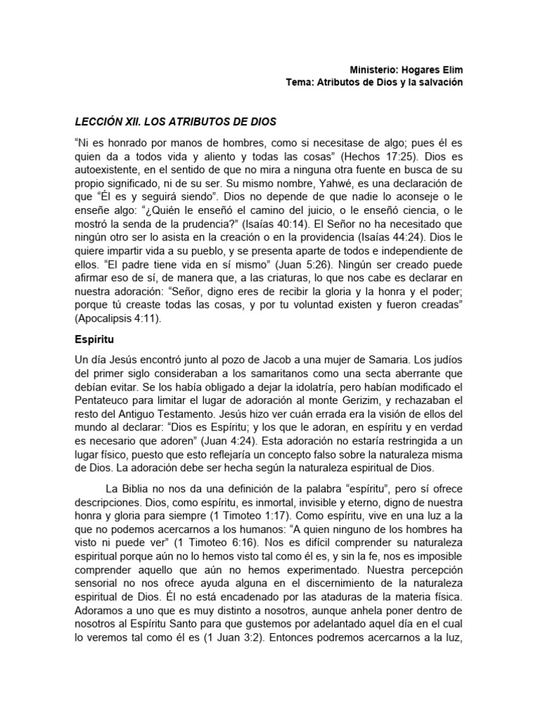 Lección XI. Los atributos de Dios | PDF | Dios | Omnipotencia