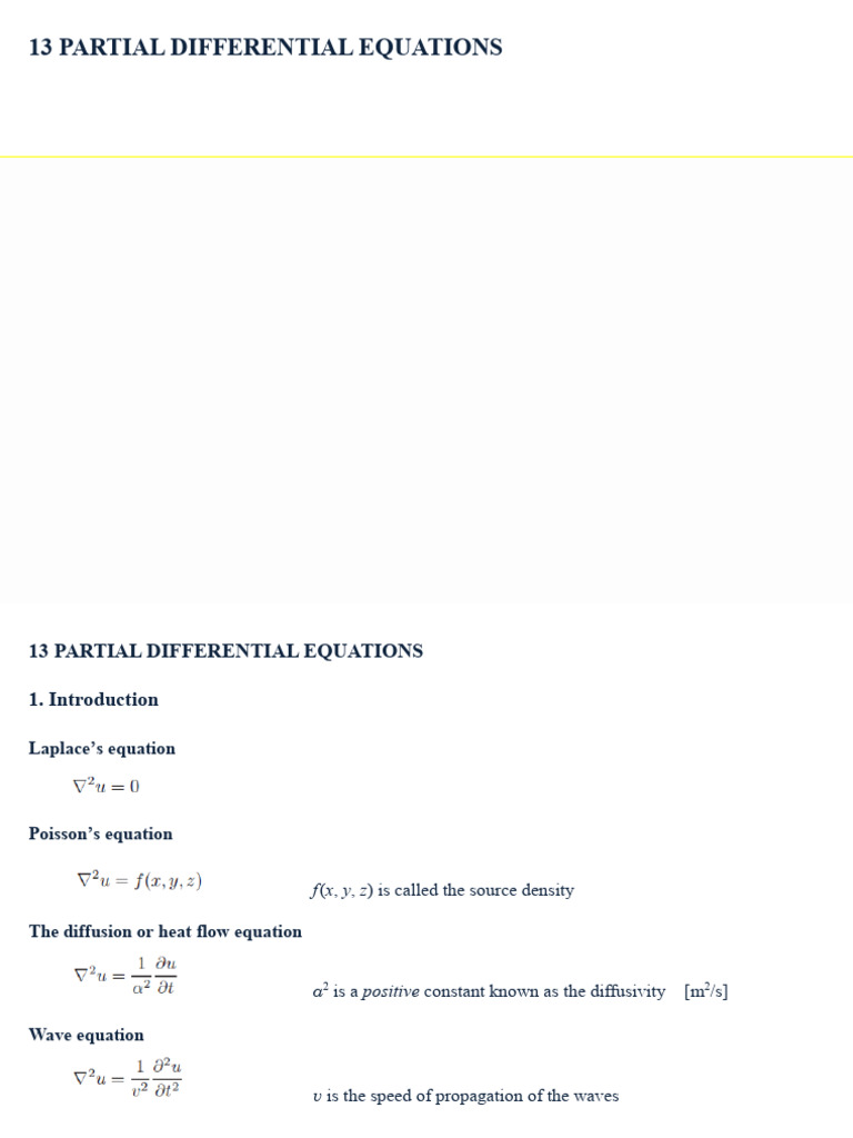 응용수학 - 13 PARTIAL DIFFERENTIAL EQUATIONS | PDF | Partial Differential Equation | Equations