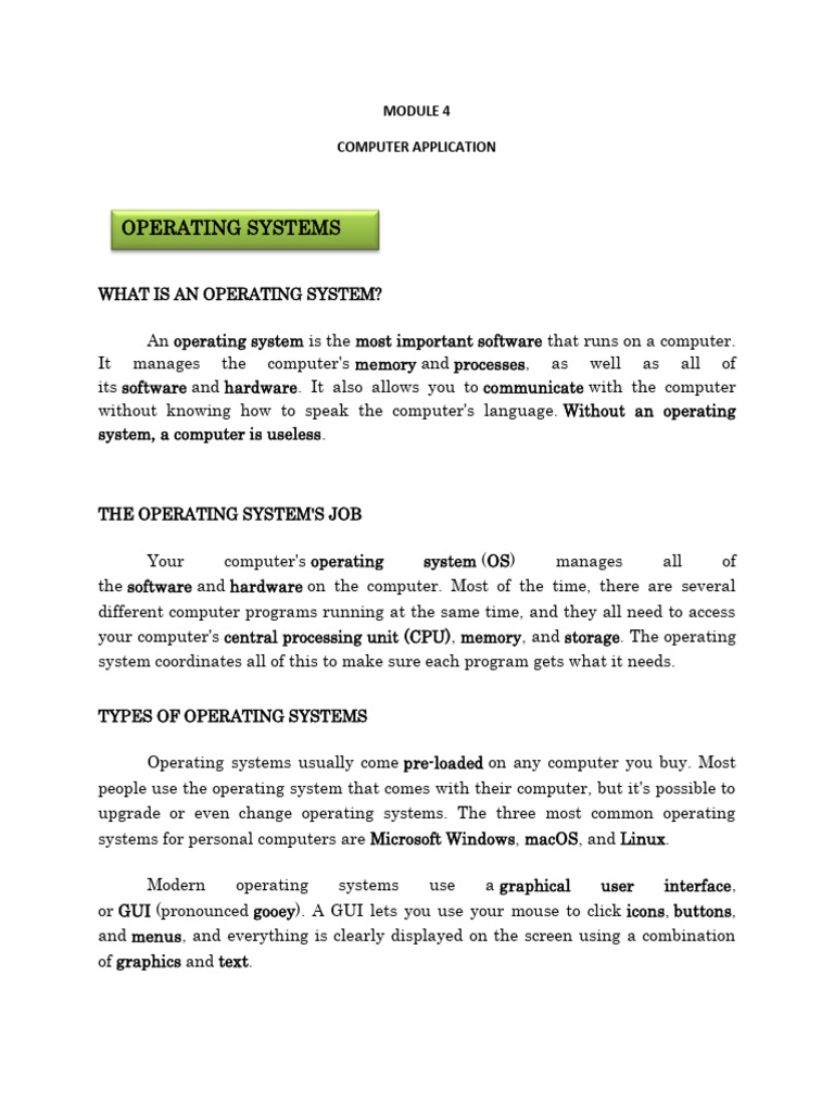 Module 4 - Computer Application | PDF | Application Software | Operating System