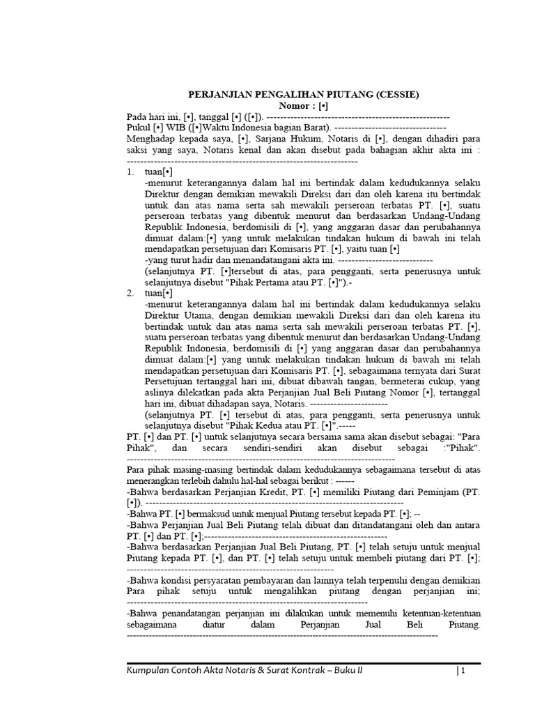 Perjanjian Pengalihan Piutang Cessie | PDF