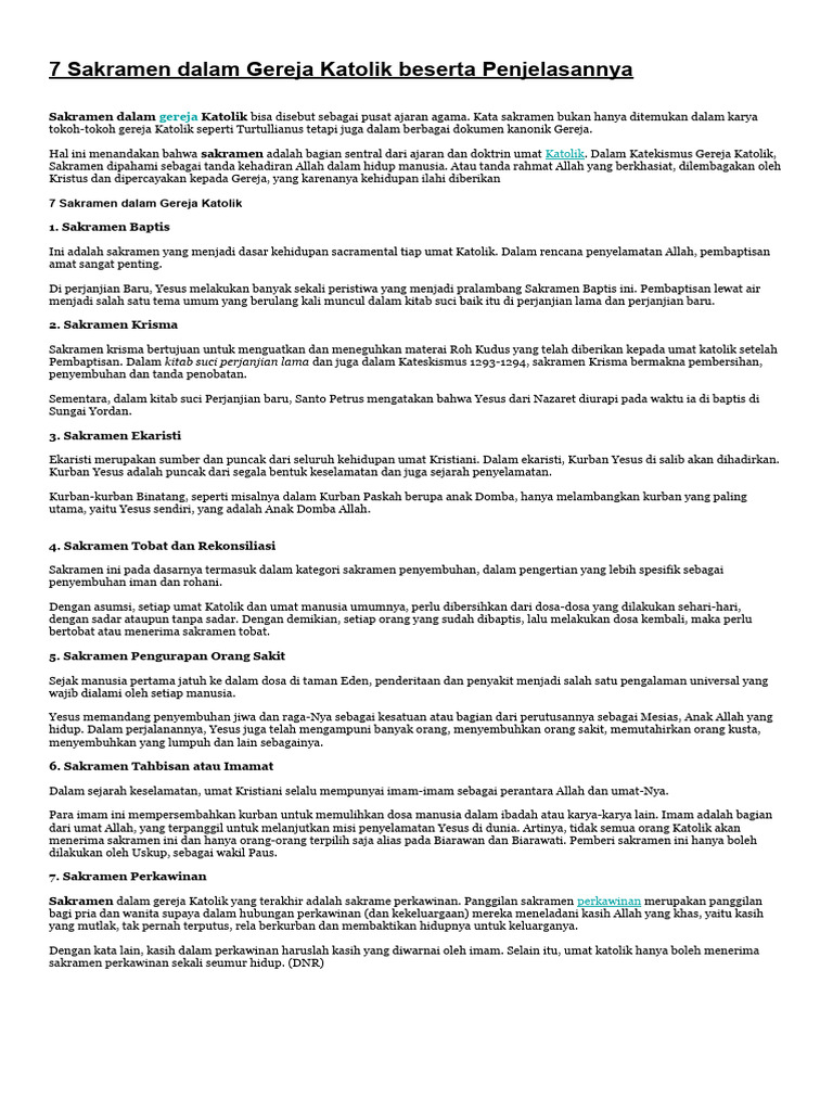 7 Sakramen Dalam Gereja Katolik Beserta Penjelasannya | PDF