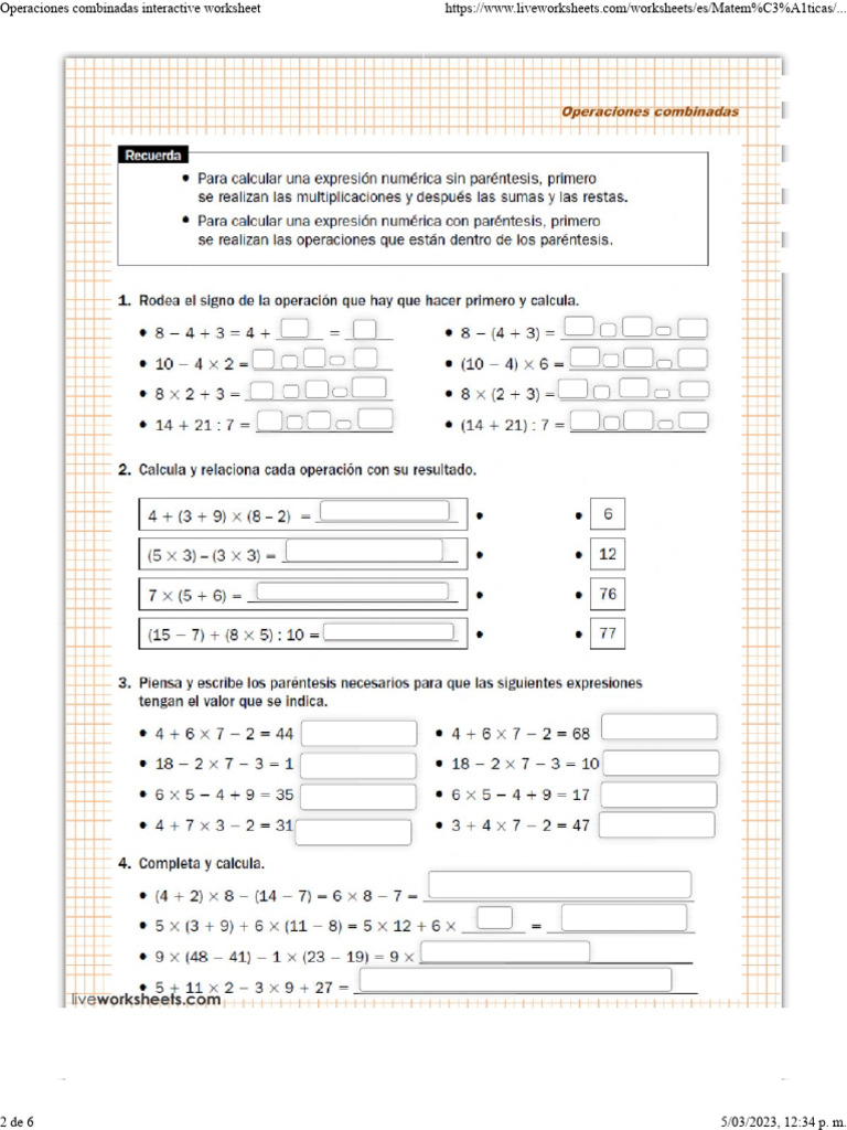 Operaciones Combinadas Interactive Worksheet | PDF Operaciones Combinadas Interactive Worksheet | PDF