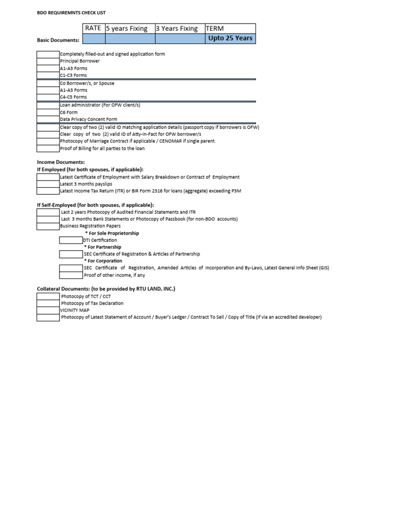 List of Requirements Bdo | PDF | Financial Services | Private Law