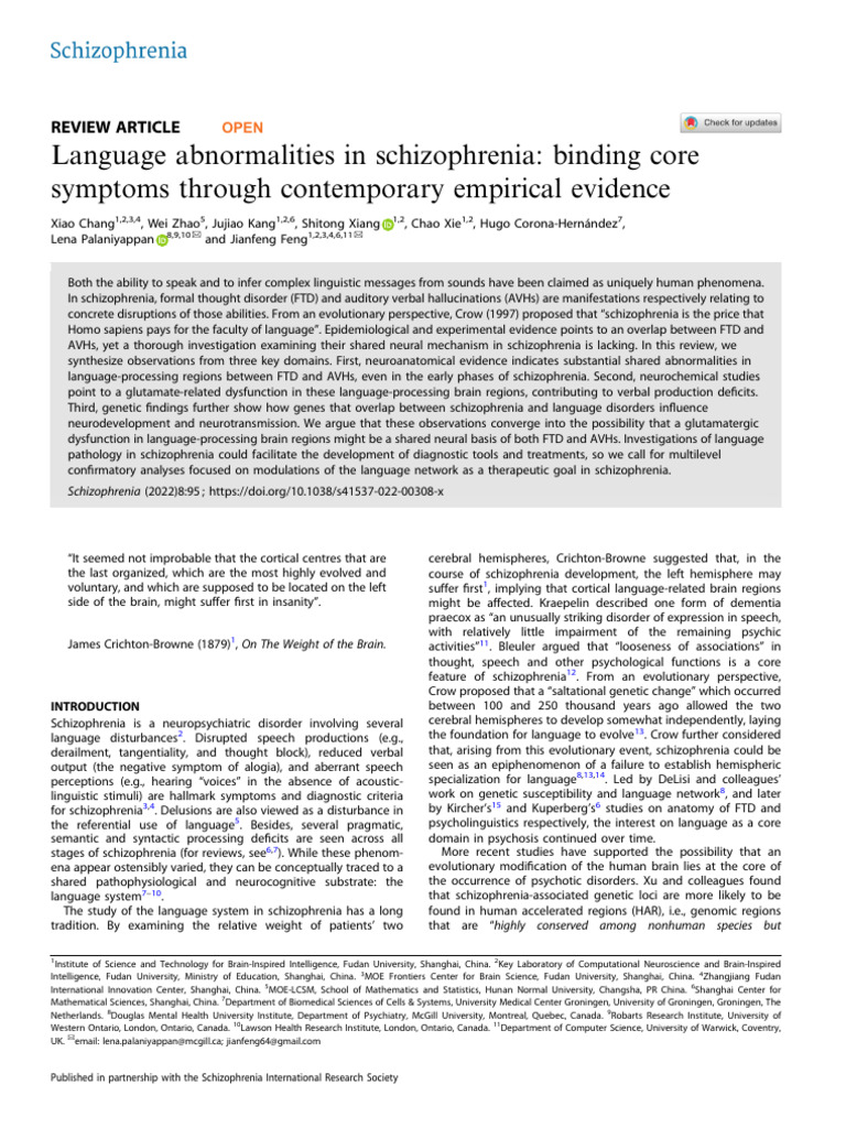 Language Abnormalities in Schizophrenia | PDF | Schizophrenia | Neuroscience