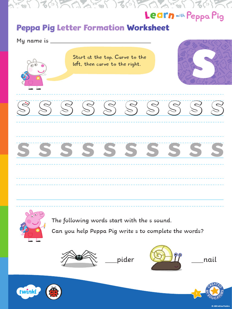 T TP 1685973695 Peppa Pig Letter Formation Worksheets S A T P I N M D ...