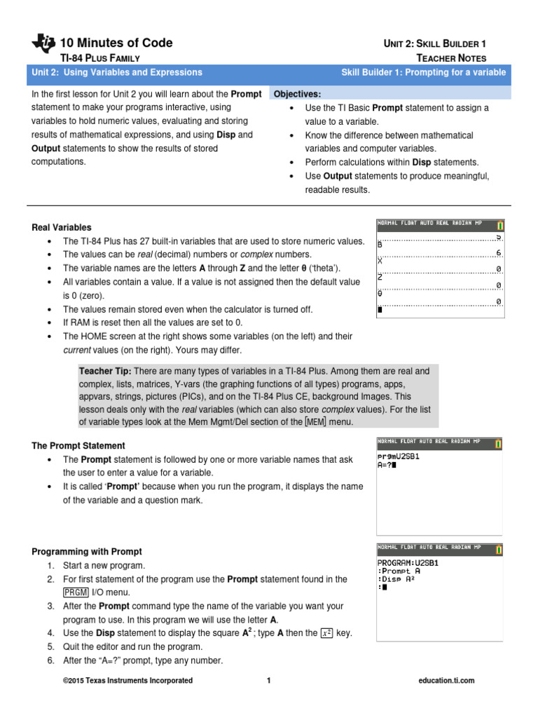 Unit 2 SB1 TI84 Teacher | PDF | Variable (Computer Science) | Computer Engineering