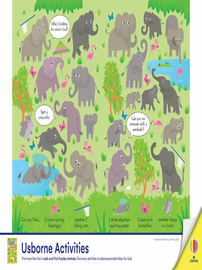 Elephants Puzzle Look and Find Animals | PDF