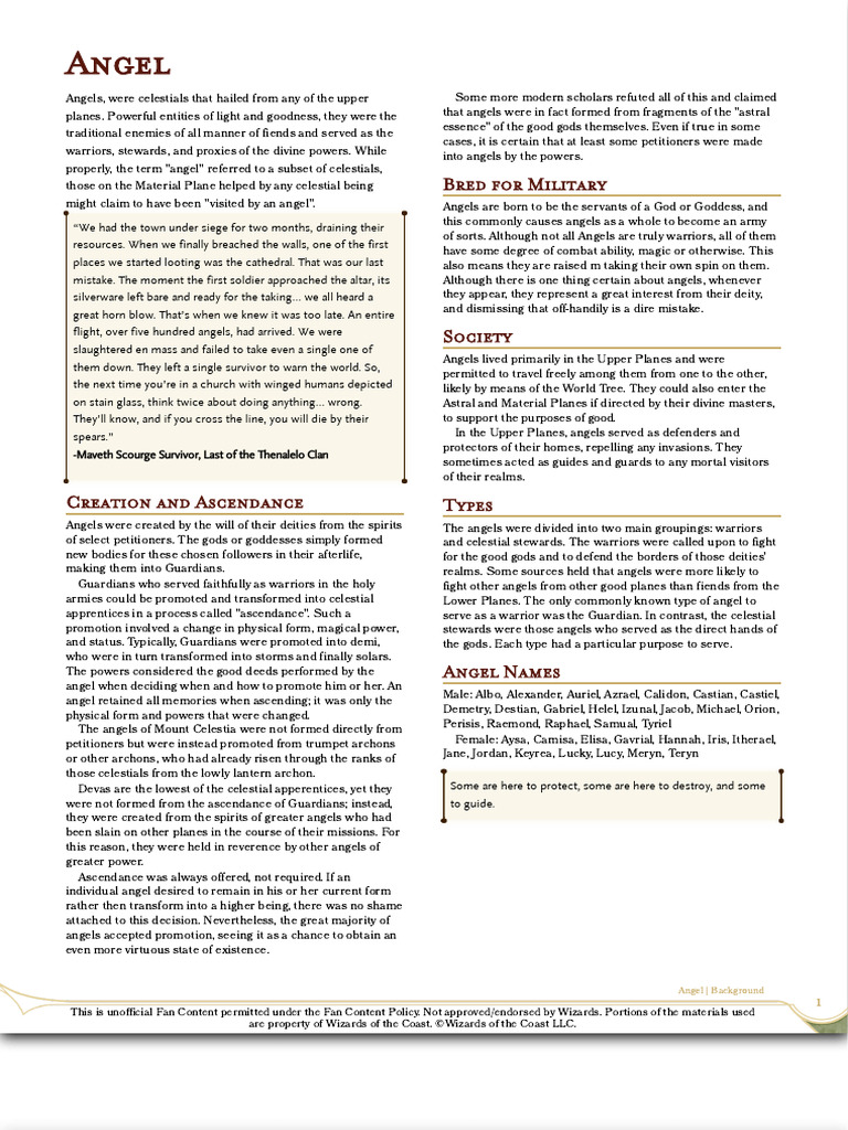 Angel Race - GM Binder | PDF | Angel | Deities