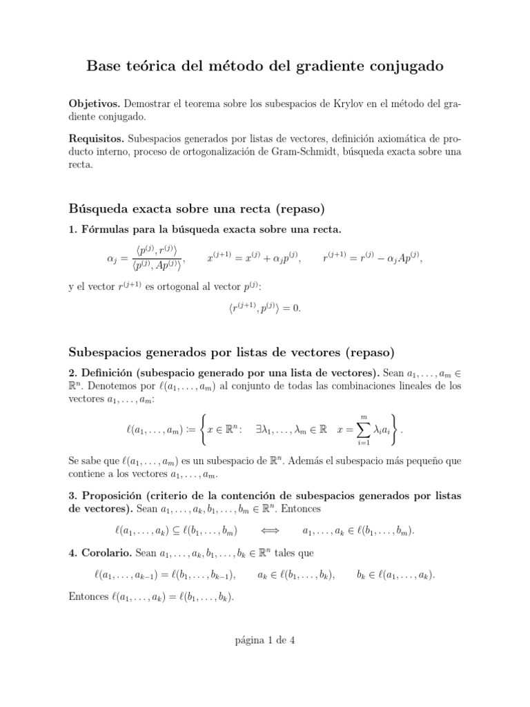 Conjugate Gradient Method Theory Pdf Física Matemática Relaciones Matematicas
