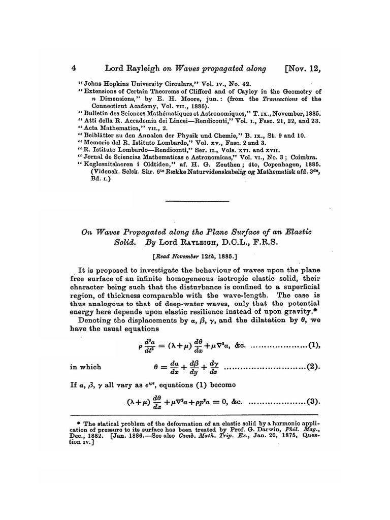 Rayleigh 1885 | PDF | Waves | Mechanics