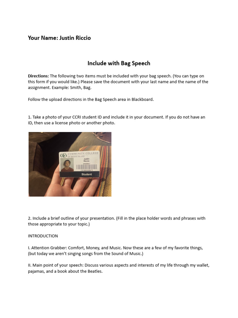 Bag-Speech-Outline Form Mandatory | PDF
