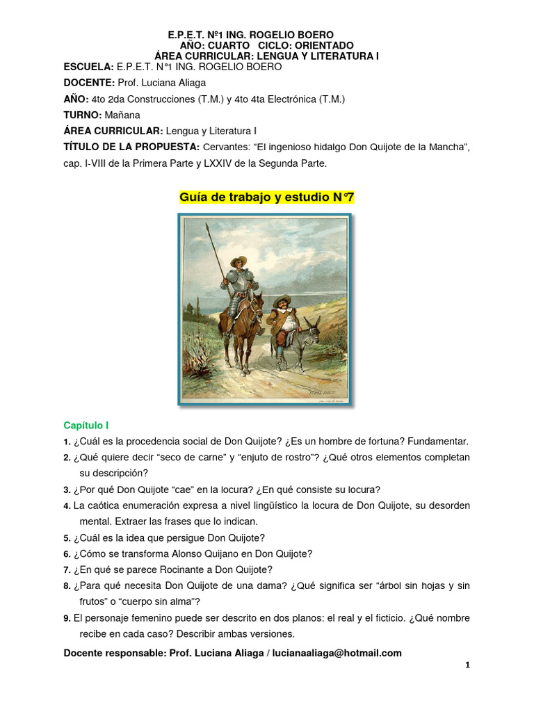 Guía de Trabajo y Estudio N°7 2023 | PDF | Don Quijote