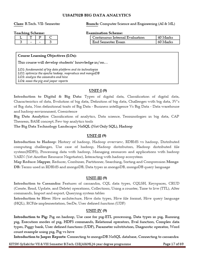 Syllabus | PDF | Apache Hadoop | Big Data Syllabus | PDF | Apache Hadoop | Big Data