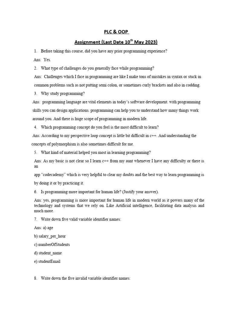 Assignment PLC and Oop 2023 | PDF | Integer (Computer Science) | Computer Programming