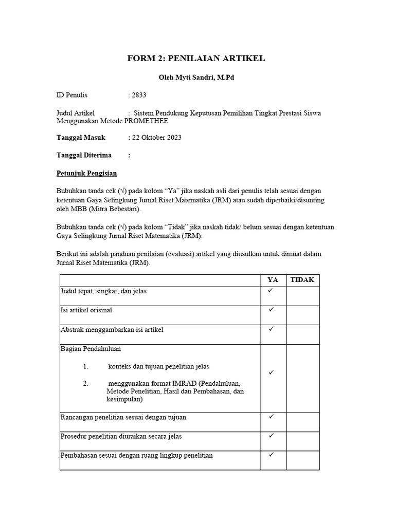 Haril Review Form 2 | PDF