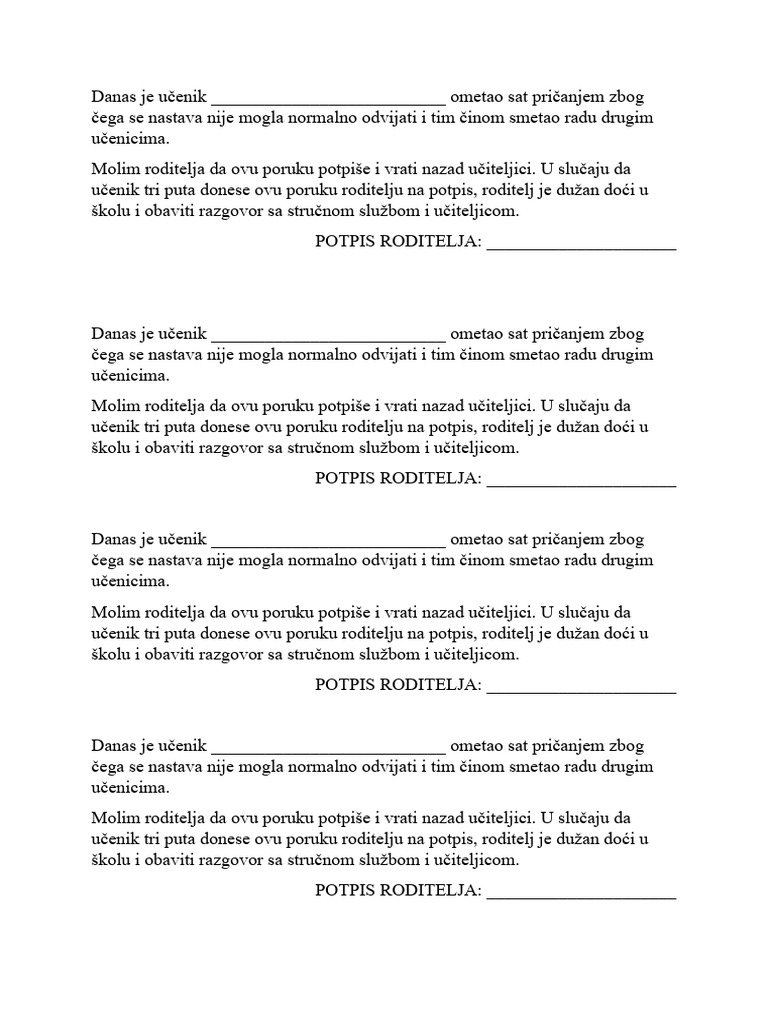 Za Roditelje Opomena | PDF