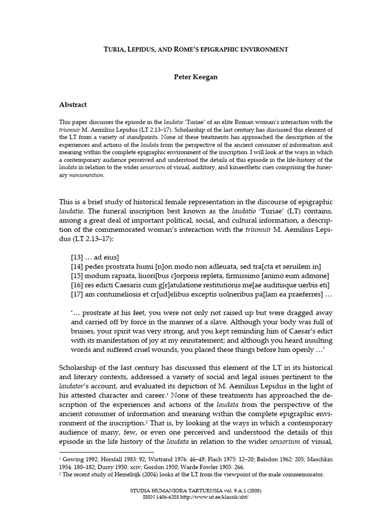 Turia, Lepidus, and Rome's Epigraphic Environment - Turia-Lepidus-And ...