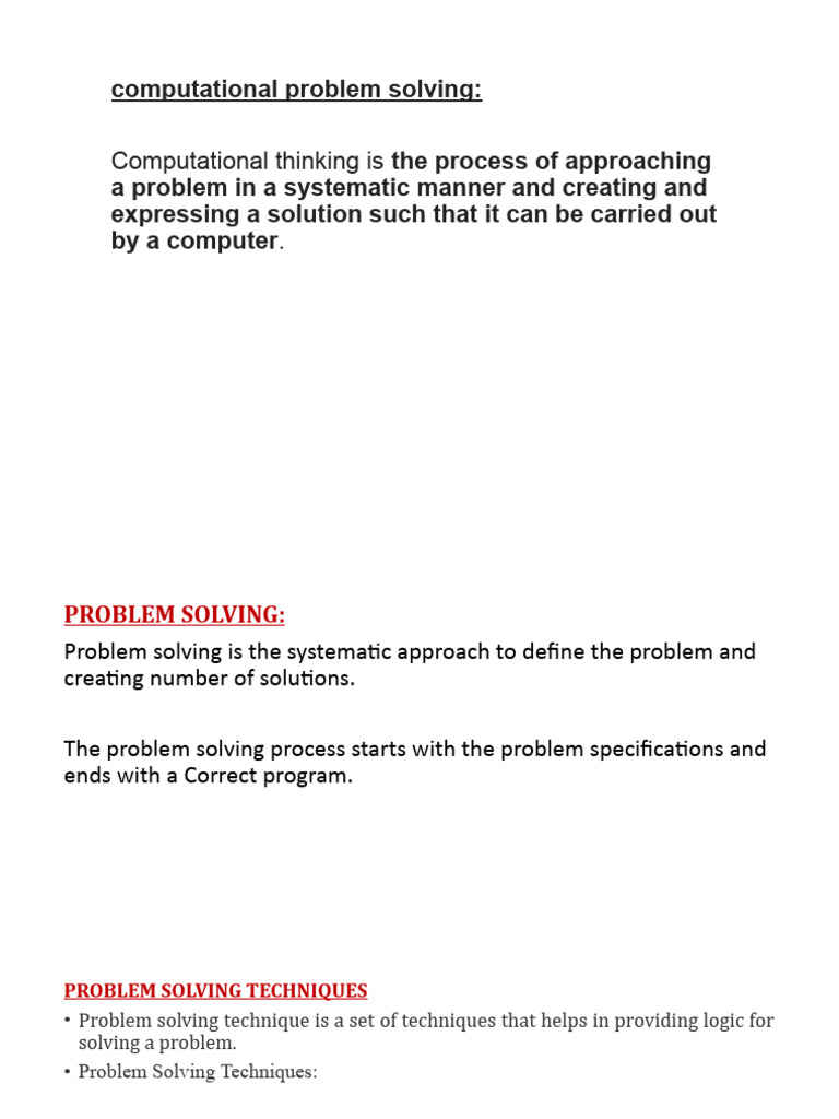 Problem Solving Techniques | PDF | Algorithms | Control Flow Problem Solving Techniques | PDF | Algorithms | Control Flow