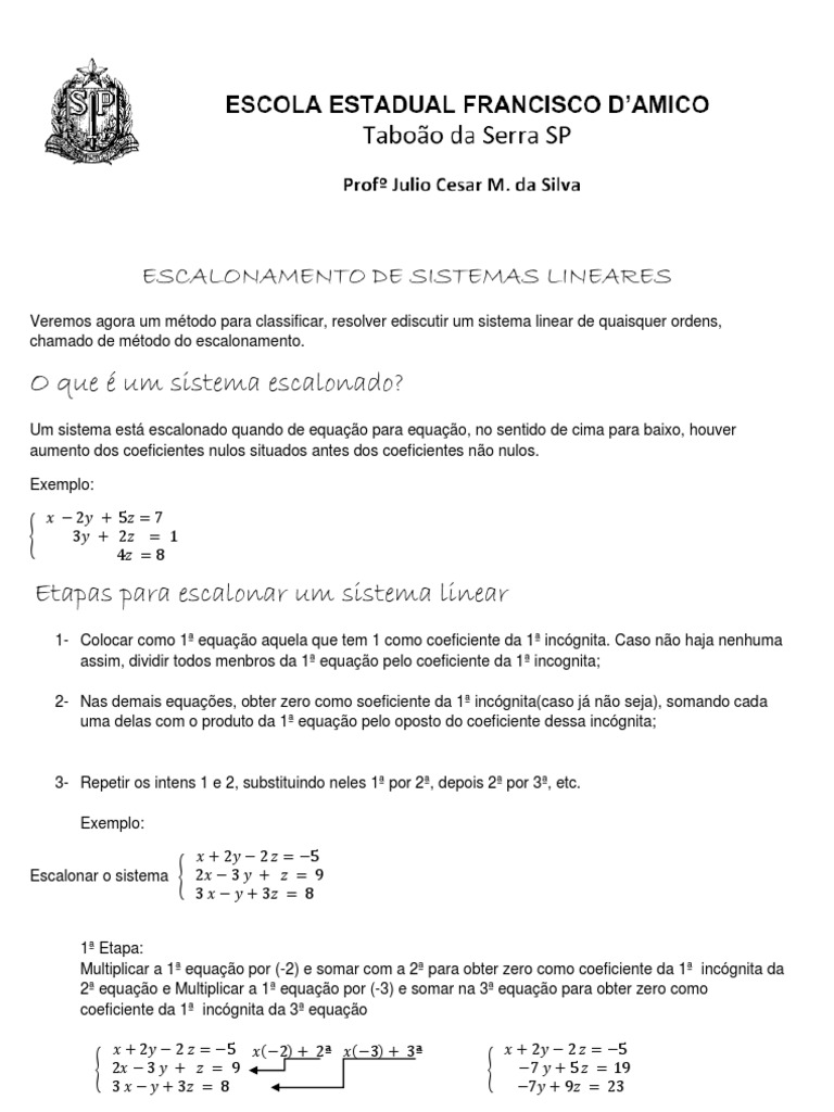 Escalonamento de Sistemas Lineares | PDF